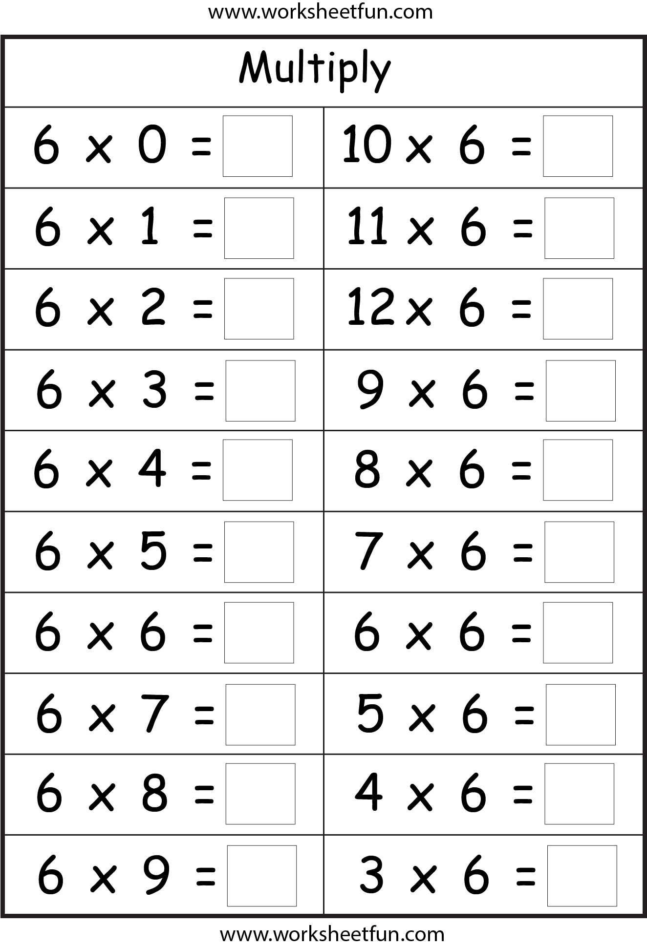 Multiplication Fact Sheets Printable