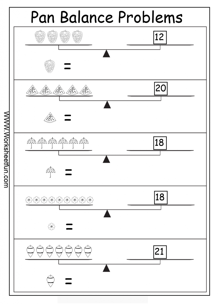 Algebra Worksheets – Algebraic Reasoning – Pan Balance Problems – 10 ...