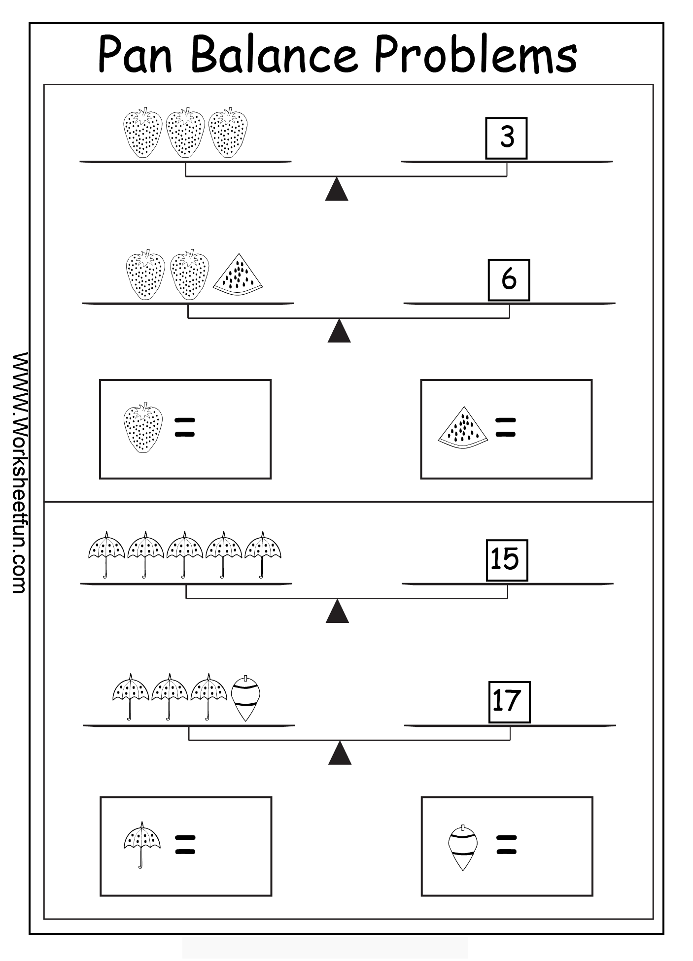 Algebra Worksheets – Algebraic Reasoning – Balance Problems – 2 ...