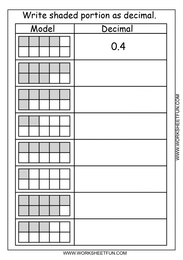 Decimal – Model – Tenths – 2 Worksheets / FREE Printable Worksheets ...