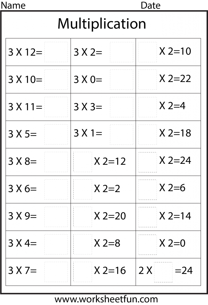 Multiplication Facts -2,3,4,5,6,7,8,9 & 12 – Nine Worksheets / FREE ...