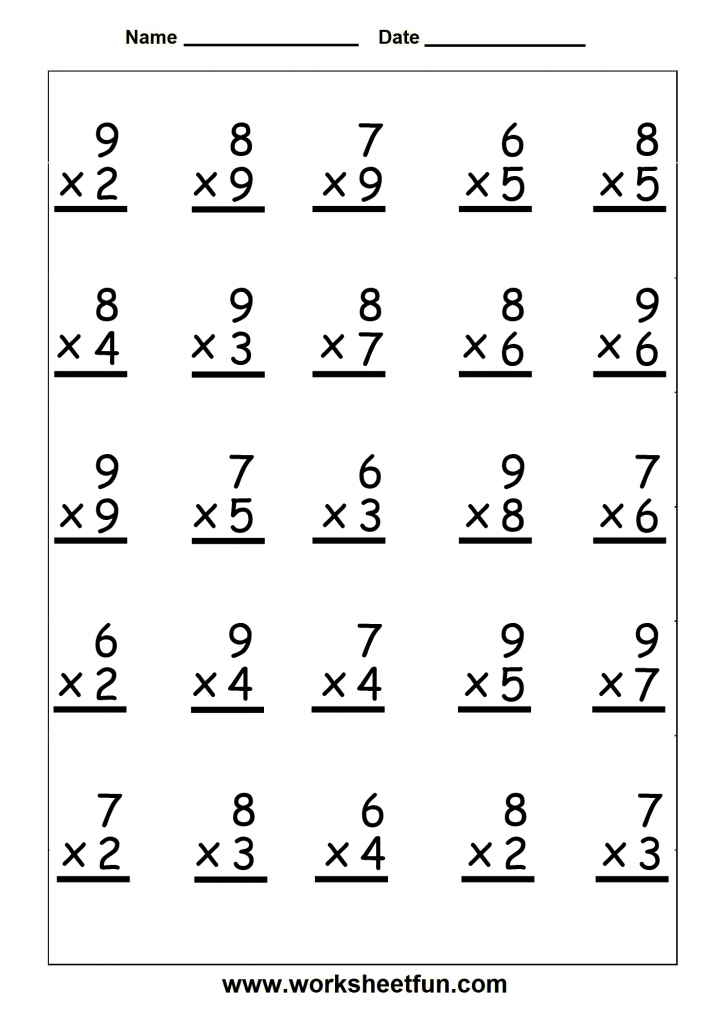 Single Digit Multiplication – 25 problems on each worksheet – Three ...