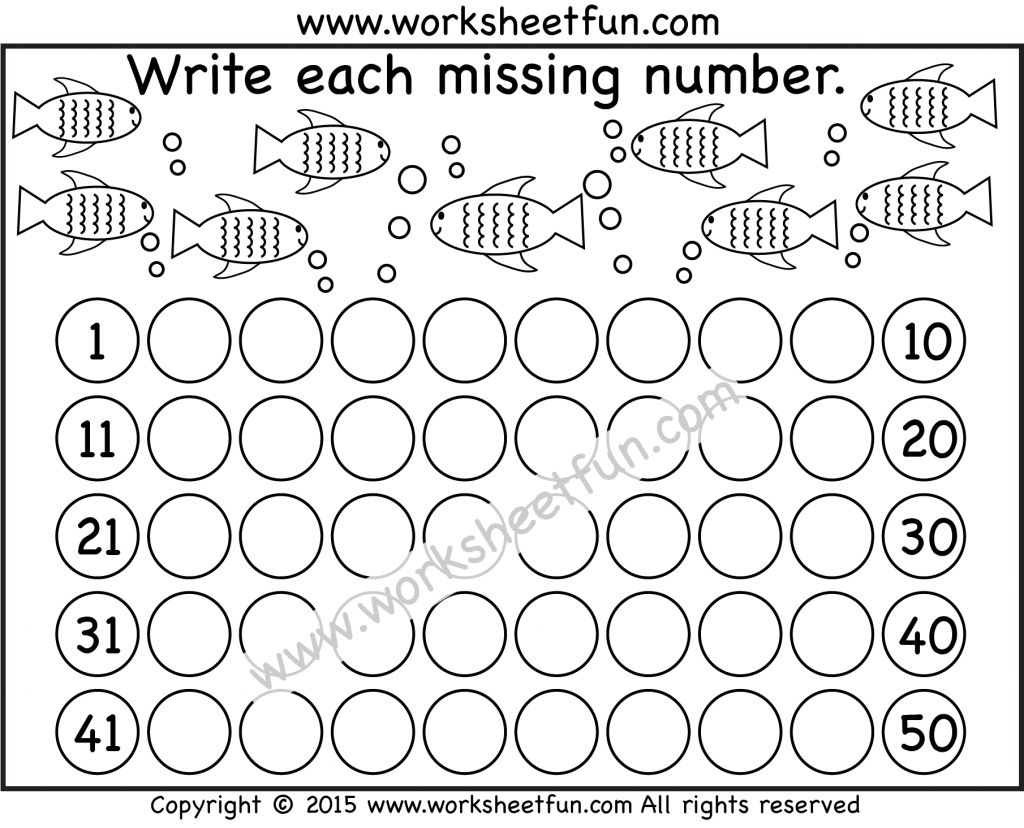 Missing Numbers – 1-50 – Four Worksheets / FREE Printable Worksheets ...