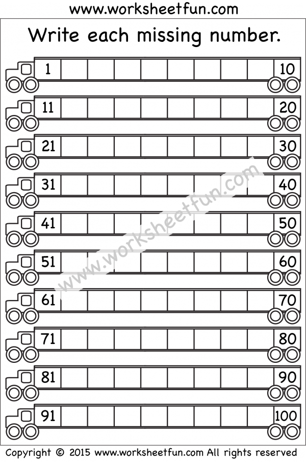 Missing Numbers – 1-100 – One Worksheet / FREE Printable Worksheets ...