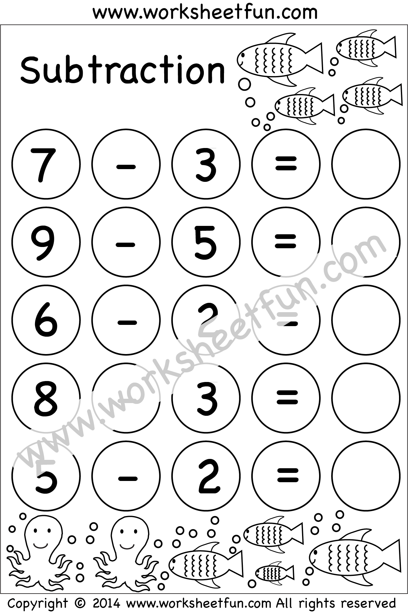 Subtraction – 5 Kindergarten Subtraction Worksheets / FREE Printable ...