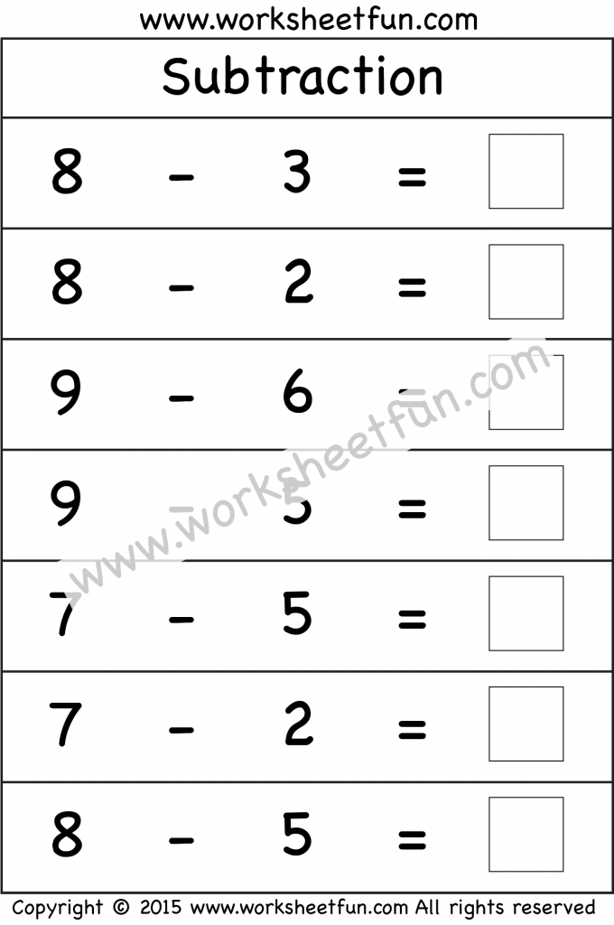 Subtraction – 5 Kindergarten Subtraction Worksheets / FREE Printable ...
