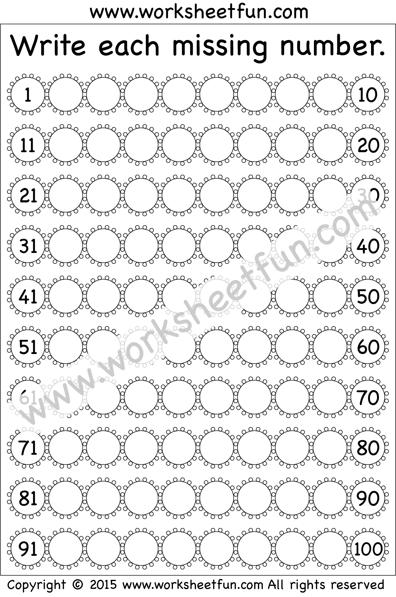 Missing Numbers – 1-100 – One Worksheet / FREE Printable Worksheets ...
