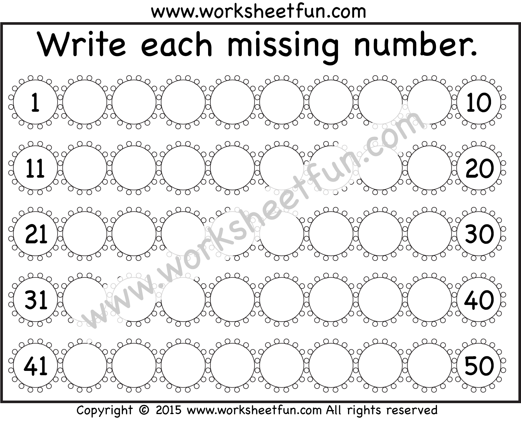 Missing Numbers – 1-50 – Five Worksheets / FREE Printable Worksheets ...