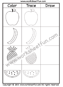 Fruits – Color, Trace and Draw – 1 Worksheet / FREE Printable ...