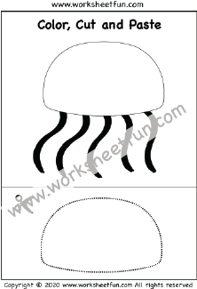 Color, Cut and Paste – Jellyfish – One Worksheet / FREE Printable ...