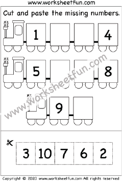 Cut and Paste Missing Numbers 1-10 – Train – One Worksheet / FREE ...