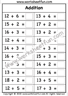Addition Within 20 – Sums Up to 20 – One Worksheet / FREE Printable ...